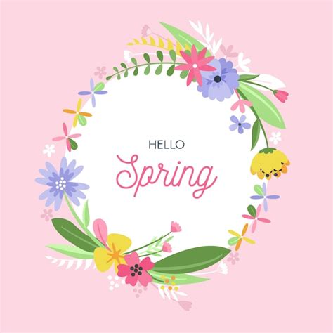 Free Vector Flat Design Hello Spring Floral Frame