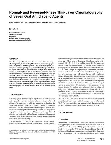 Pdf Normal And Reversed Phase Thin Layer Chromatography Of Seven Oral Antidiabetic Agents