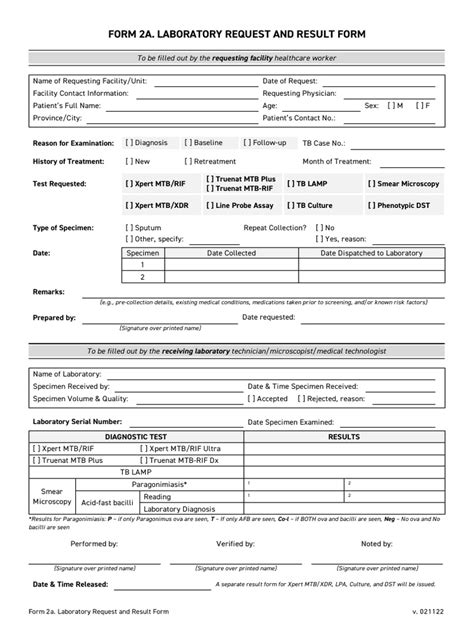 Form 2a Laboratory Request And Result Form V021122 Pdf