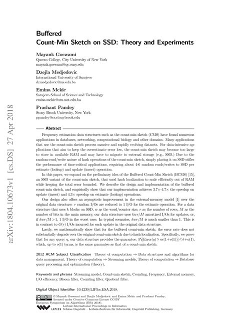 Pdf Buffered Count Min Sketch On Ssd Theory And Experiments