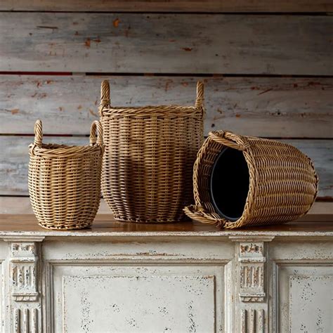Woven Handled Plant Baskets Set Of 3 Antique Farmhouse