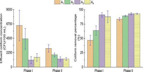 Mean Effluent Coliform Concentration Removal Percentages Of The