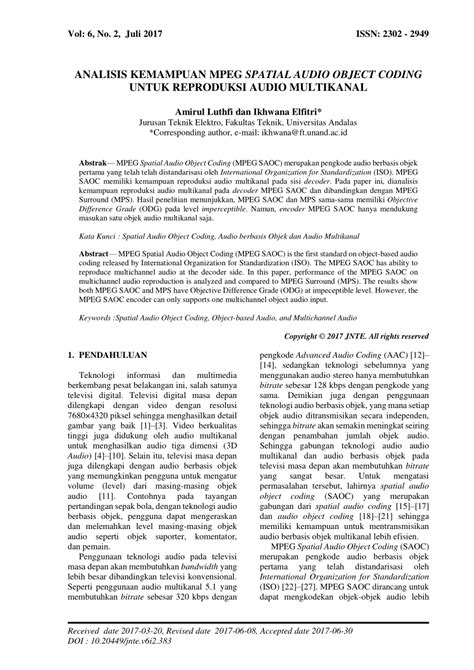 Pdf Analisis Kemampuan Mpeg Spatial Audio Object Coding Untuk
