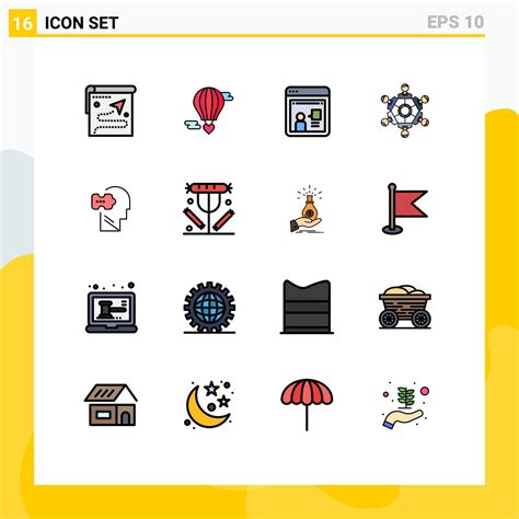 Group Of 16 Modern Flat Color Filled Lines Set For Games Friends Love