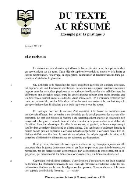 DU TEXTE AU RÉSUMÉ Exemple par la pratique 3
