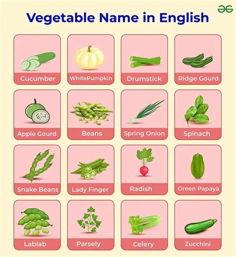 Healthy Vegetables Names