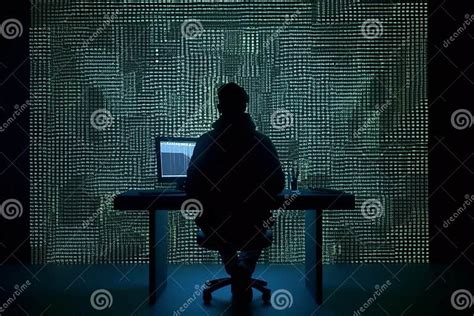 Hacker Front Of His Computer Committing Digital Cybercrime Generative