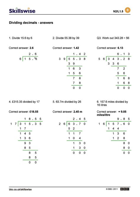 Long Division With Decimals Worksheets With Answers Long Division Worksheets