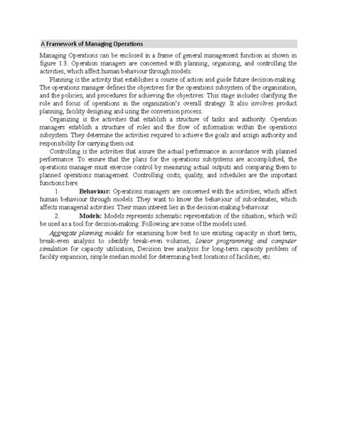 A Framework Of Managing Operations A Framework Of Managing Operations Managing Operations Can