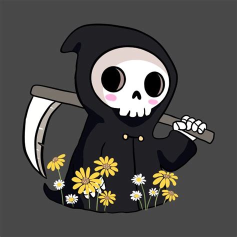 Cute Grim Reaper With Daisy Flowers