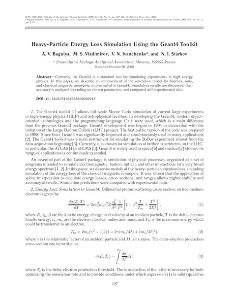 Pdf Heavy Particle Energy Loss Simulation Using The Geant4 Toolkit