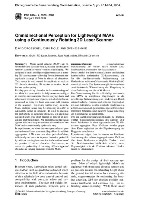 Pdf Omnidirectional Perception For Lightweight Mavs Using A Continuously Rotating 3d Laser Scanner