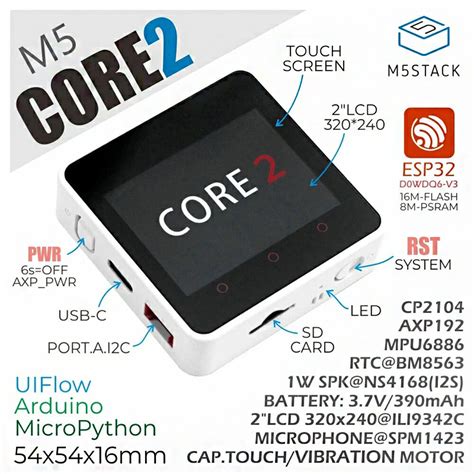 m5stack® core2 esp32 with touch screen development board kit wifi
