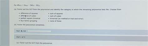 Solved For 48ax 16ay 24bx 8by A ﻿factor Out The Gcf From