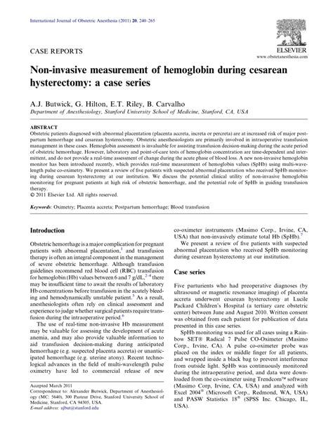 Pdf Non Invasive Measurement Of Hemoglobin During Cesarean