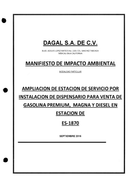 Manifiesto De Impacto Ambiental Gasolinera E 09 Mpa0281 09 16 Dggc Pdf