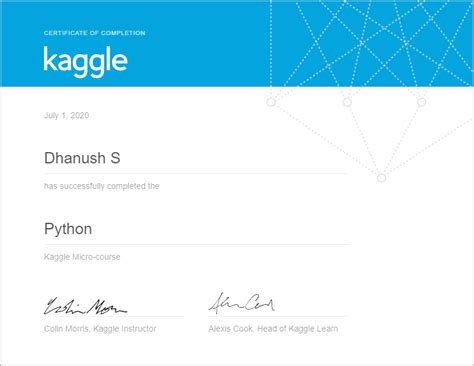 Dhanush S Completed The Python Course On Kaggle