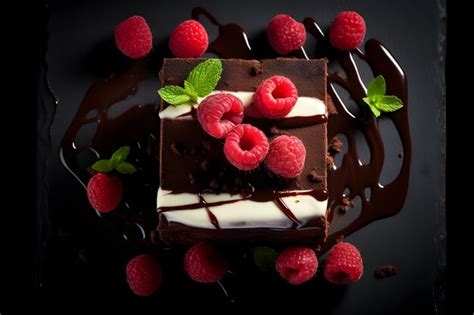 Premium Ai Image Chocolate Cake With Raspberry Garnish