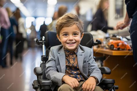 Criança Alegre Com Deficiência Em Cadeira De Rodas Na Aula Foto Premium