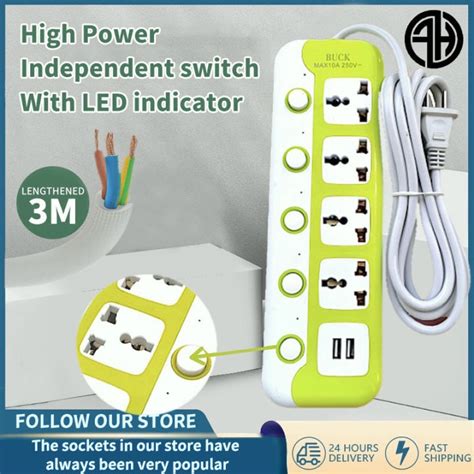 Power Strip Separate Switch Multi Function Extension Socket With 4 Power Socket 2 Usb Ports