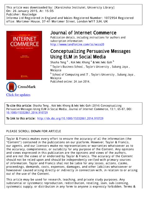 Pdf Conceptualizing Persuasive Messages Using Elm In Social Media
