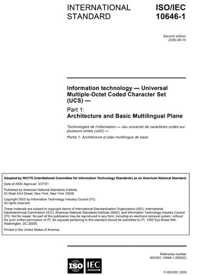 Incits Iso Iec 10646 1 2000 Information Technology Universal