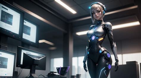 Premium Photo Ai Robots Futuristic Female Robot Character Using
