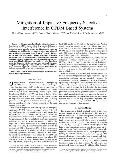 Pdf Mitigation Of Impulsive Frequency Selective Interference In Ofdm Based Systems