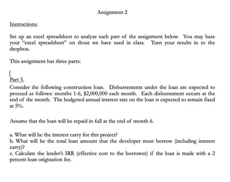 Solved Assignment 2 Instructions Set Up An Excel Spreadsheet To