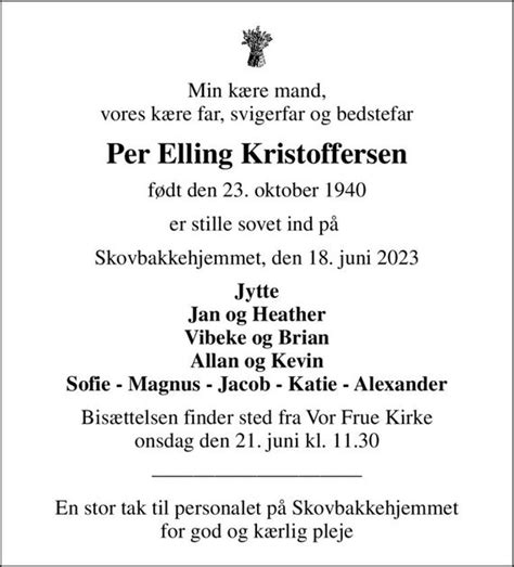 Per Elling Kristoffersen Dødsannoncer I Danmark