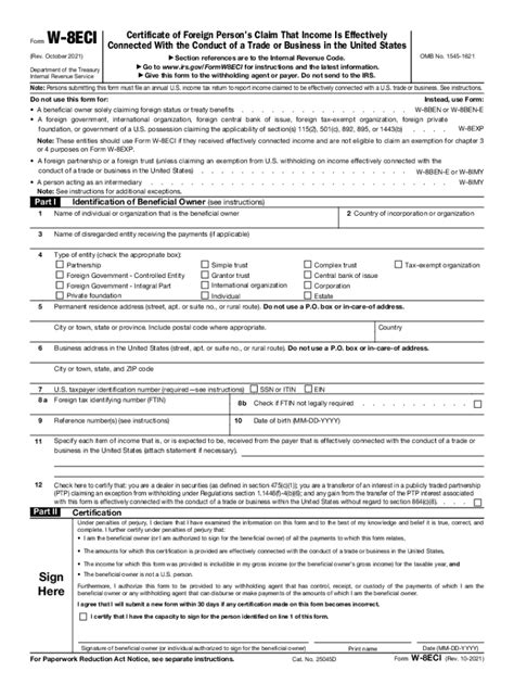 2021 2026 Form Irs W 8eci Fill Online Printable Fillable Blank