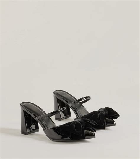 Classy Chic Bow Faux Leather Block Heels And Windsor