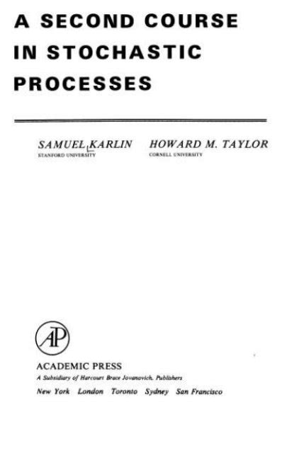 A Second Course In Stochastic Processes 2nd Ed Samuel Karlin And Howard Taylor