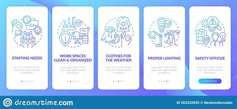Tips To Reduce Workplace Accidents Blue Gradient Onboarding Mobile App Screen Stock Vector