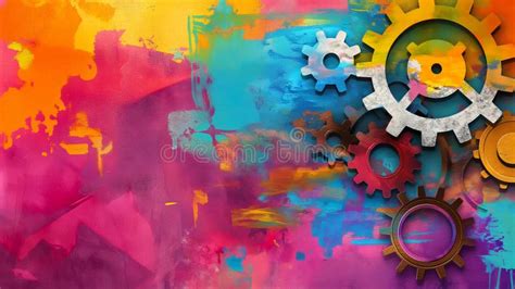 Colorful Gears On A Vibrant Abstract Background Representing