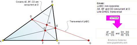 online geometry problem 479 triangle cevians concurrency transversal proportion math