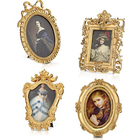 Geetery 4 Pcs Gold Mini Vintage Frames Set Small Antique