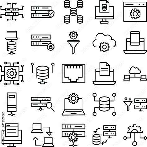 Data Management And Server Icons Pack Consist With Data Management Database Architecture