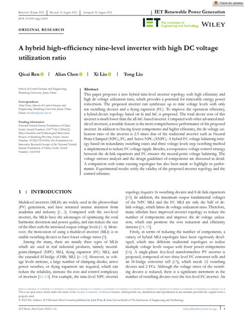 A Hybrid High Efficiency Nine Level Inverter With High Dc Voltage Utilization Ratio Pdf