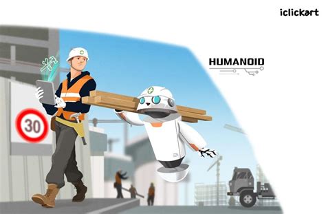 휴머노이드 로봇 안드로이드 Ai 인공재능 공사 도우미 인력 일러스트 미래 엔파인 아이클릭아트 Creative Illustration Bts