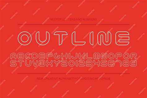 개요 창조적 인 글꼴 유행 영어 알파벳 윤곽 라틴 문자 및 숫자 프리미엄 벡터