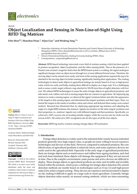 Pdf Object Localization And Sensing In Non Line Of Sight Using Rfid Tag Matrices