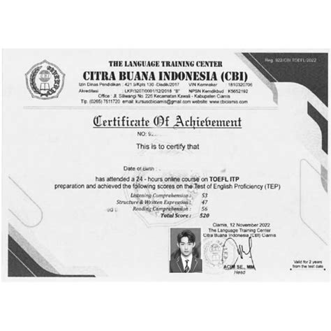 Jual Certificate Toefl Pdf Shopee Indonesia