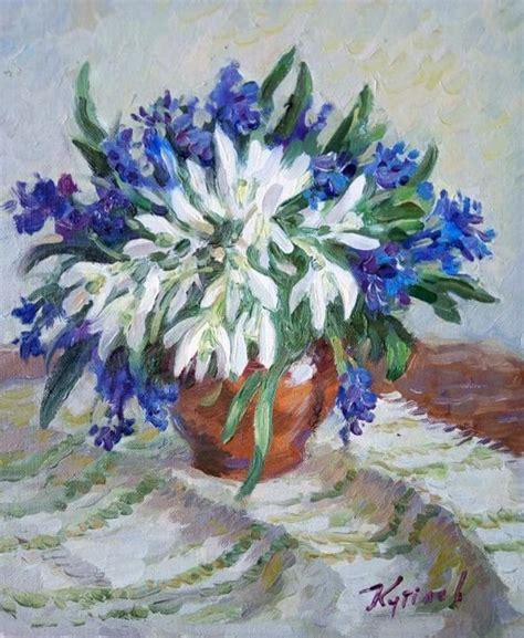 Купити картину «Проліски з квітами олійними фарбами на полотні на двп в стилі імпресіонізм