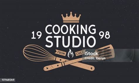 빈티지 요리 스튜디오 포스터입니다 주방 엠블럼 라블 배지 요리 학교 음식 스튜디오 요리 코스 포스터 벡터 일러스트레이션 요리법에