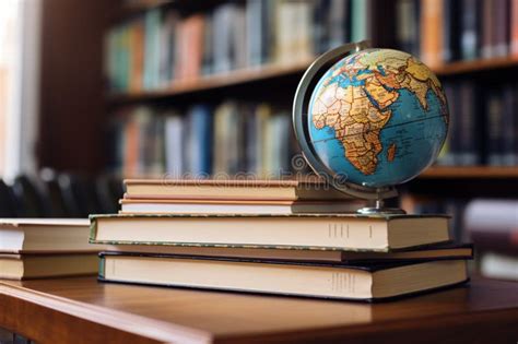 Knowledge Worldwide Earth Globe Paired With A Stack Of Books Stock