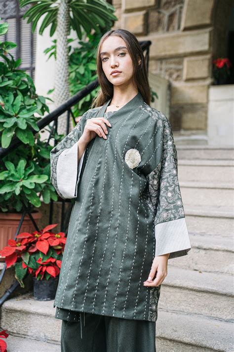 Flower Garden Embroidered Olive Kimono Bagaweet