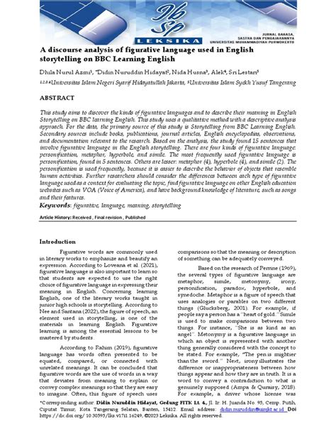 A Discourse Analysis Of Figurative Language Used I Pdf Metaphor