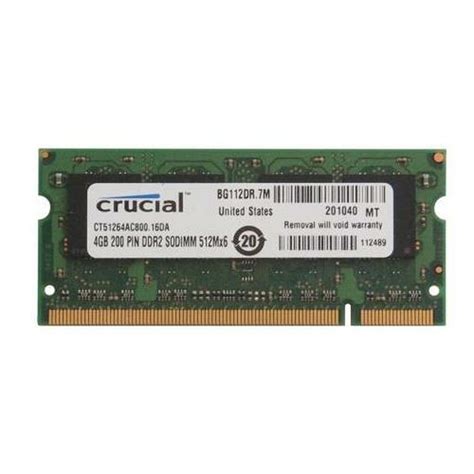 خرید رم لپ تاپ Ddr2 تک کاناله 800 مگاهرتز 6400 کروشیال مدل Pc2 ظرفیت 4 گیگابایت