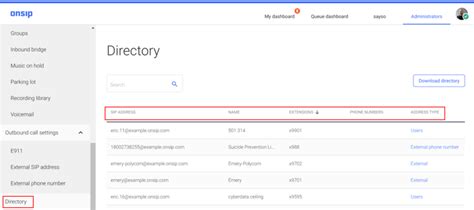 Directory Onsip Support